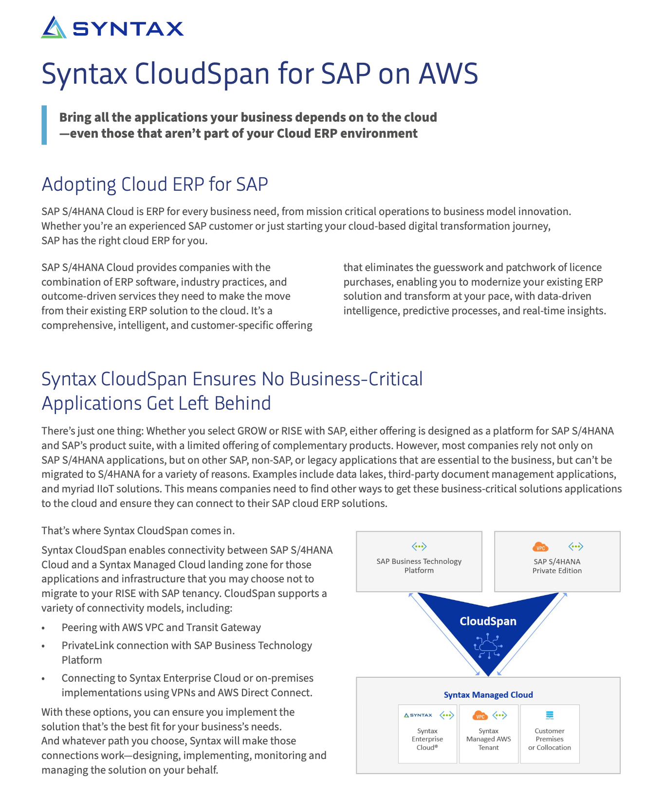 Thank you for Downloading the Syntax CloudSpan for SAP on AWS Whitepaper